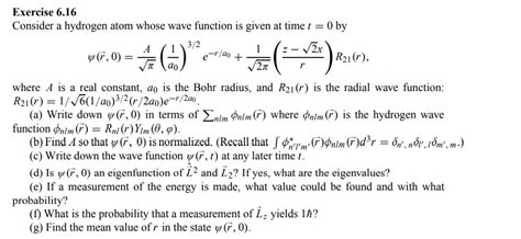 Exercise 6 16 Consider A Hydrogen Atom Whose Wave
