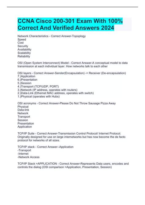 ccna cisco 200 301 exam with 100 correct and verified answers 2024