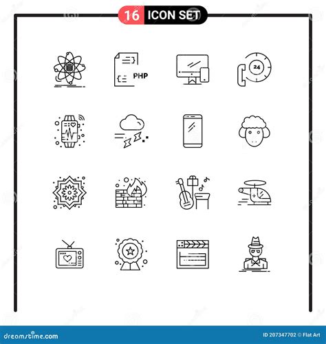 Mobile Interface Outline Set Of 16 Pictograms Of Communication Call