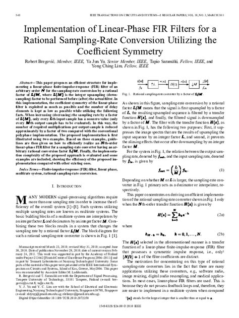 Pdf Implementation Of Linear Phase Fir Filters For A Rational