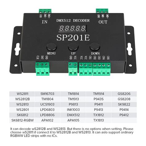 Sp201e Dmx512 Led Decoder 5ch Pwm Spi Sk9822 Ws2812b Ws2811 5050 Rgb R