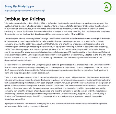 Jetblue Ipo Pricing Essay Example