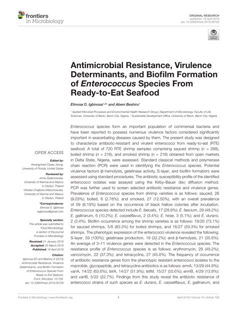 Pdf Antimicrobial Resistance Virulence Determinants And Biofilm