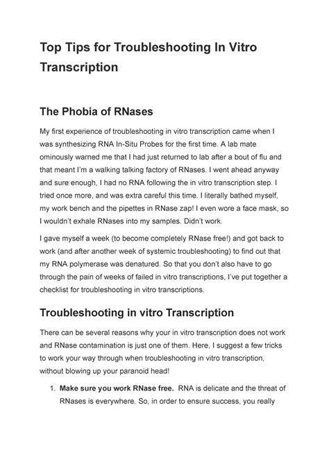 Top Tips For Troubleshooting In Vitro Transcription Top Tips For Troubleshooting In Vitro