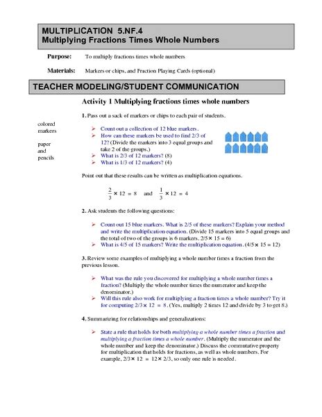 Multiplying Fractions Times Whole Numbers Lesson Plan For 4th 6th Grade Lesson Planet
