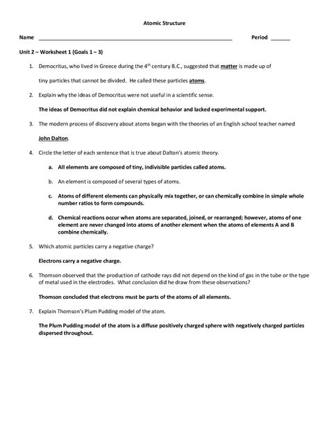 Atomic Structure Practice Worksheet Answers E Streetlight