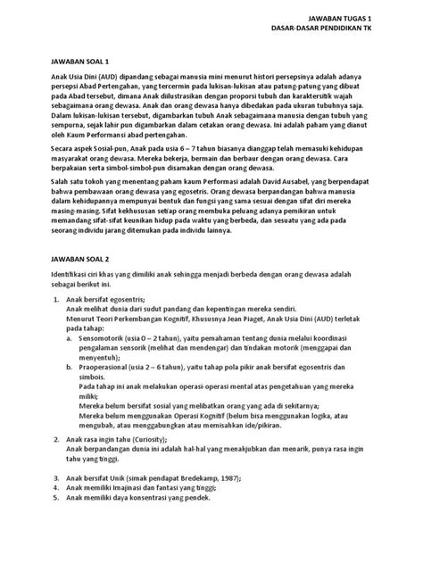 Jawaban Tugas Dasar2 Pendidikan Tk 1 Pdf
