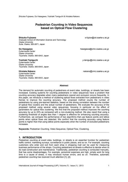 pedestrian counting in video sequences based on optical flow clustering