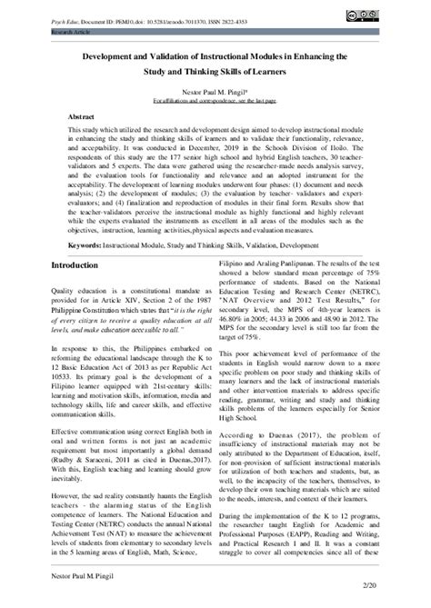 Pdf Development And Validation Of Instructional Modules In Enhancing