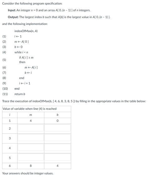 solved consider the tollowing program specitication input