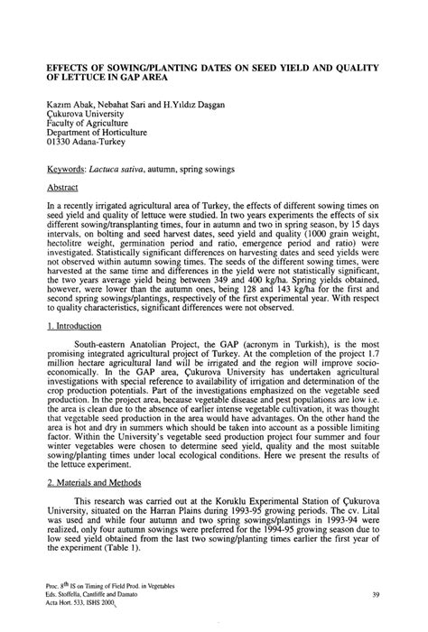 Pdf Effects Of Sowingplanting Dates On Seed Yield And Quality Of