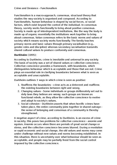 Functionalism Notes On Functionalist Theories Of Crime Crime And Deviance Functionalism