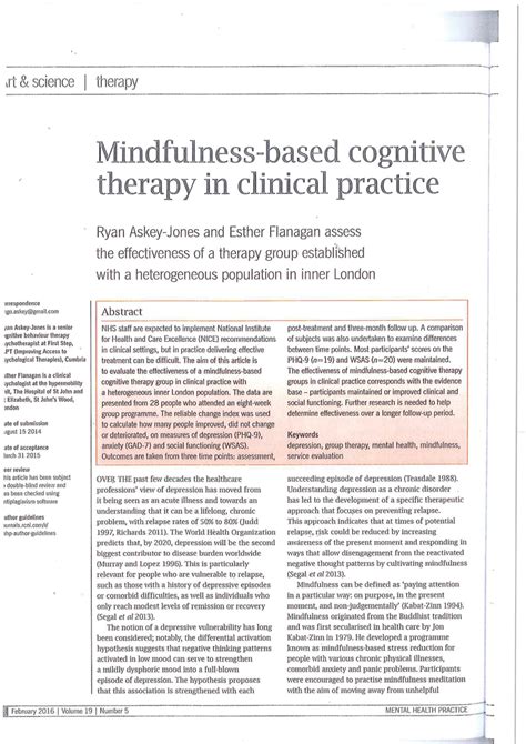 Pdf Mindfulness Based Cognitive Therapy In Clinical Practice
