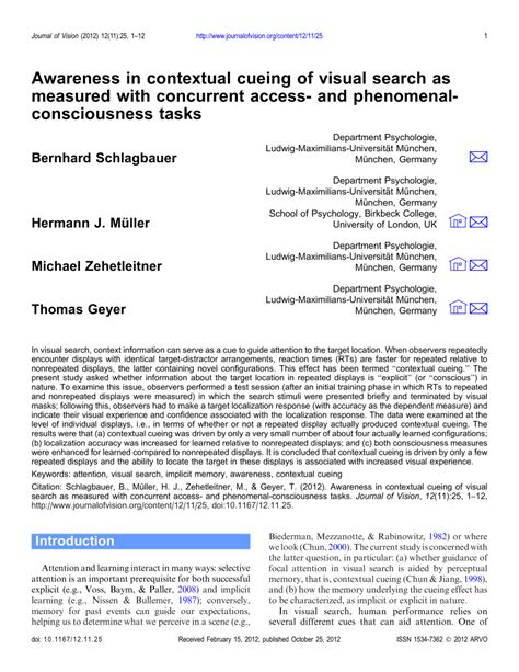Pdf Awareness In Contextual Cueing Of Visual Search As Measured With