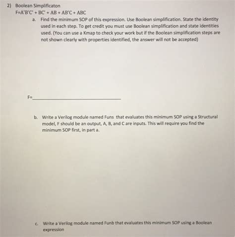 Solved 2 Boolean Simplificaton F Abcbc Ababcabc Find