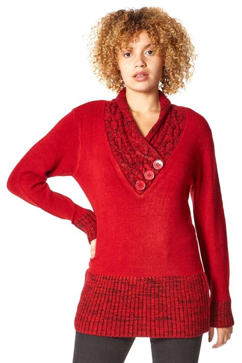 Roman Red V Neck Overlap Button Detail Jumper Matalan