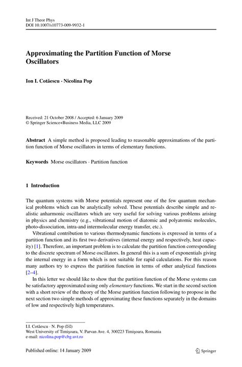 Pdf Approximating The Partition Function Of Morse Oscillators