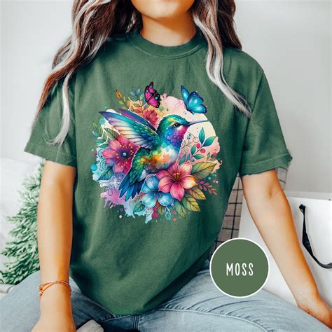 Hummingbird Butterfly Shirt Watercolor Flower Nature T Shirt Floral