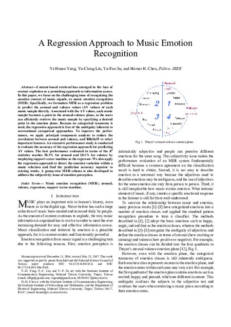 Pdf A Regression Approach To Music Emotion Recognition
