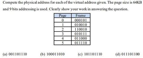 Solved Compute The Physical Address For Each Of The Virtual Chegg