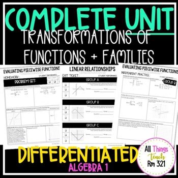 Transformations Of Functions NO PREP Complete Unit Differentiated Alg