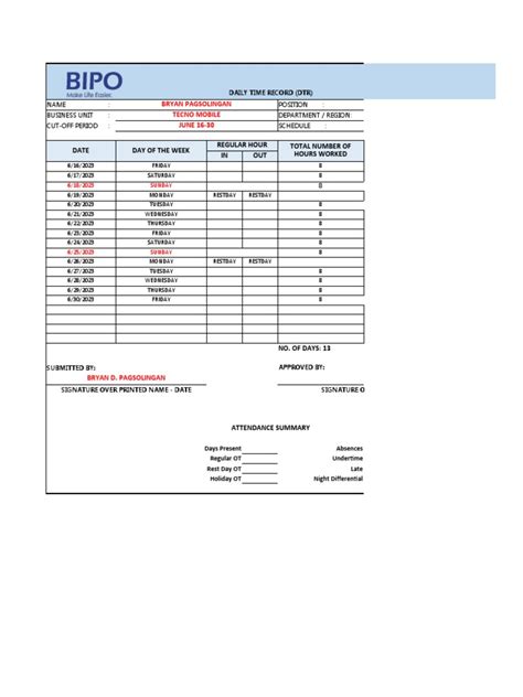 Sample Dtr Pdf
