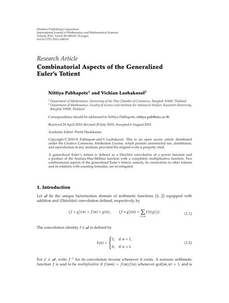 Pdf Combinatorial Aspects Of The Generalized Eulers Totient