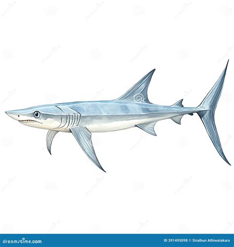 Mako Shark Isolated On White Background Cartoon Character Of Ocean For