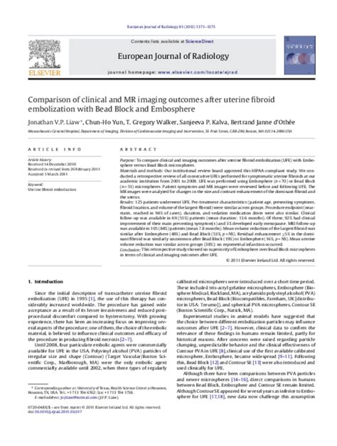 Pdf Comparison Of Clinical And Mr Imaging Outcomes After Uterine Fibroid Embolization With