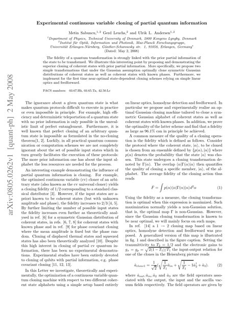 Pdf Experimental Continuous Variable Cloning Of Partial Quantum