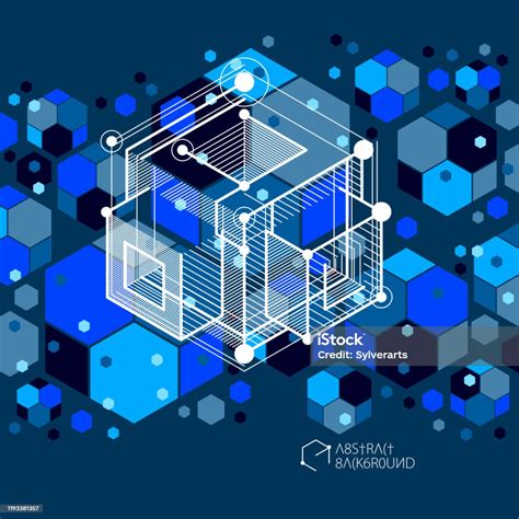 엔지니어링 기술 벡터 3d 큐브와 라인으로 만든 어두운 파란색 벽지 허니콤으로 만든 엔지니어링 기술 벽지 추상적 인 기술적 배경
