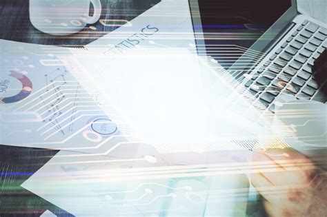 Premium Photo Multi Exposure Of Technology Hologram With Man Working On Computer Background