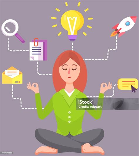 마음챙김 명상을 연습하고 마음을 비우고 스트레스가 많은 생각을 풀어주는 사업가 감정에 대한 스톡 벡터 아트 및 기타 이미지 감정 개념 건강한 생활방식 Istock