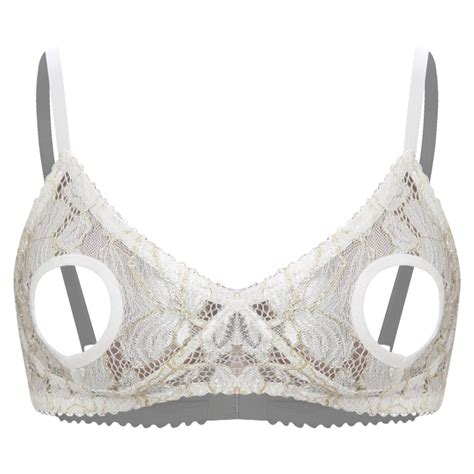 Womens Open Nipples Lace Bra Tops Wireless Unlined Cutout Brassiere