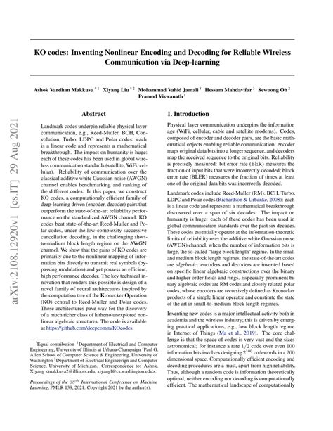 Pdf Ko Codes Inventing Nonlinear Encoding And Decoding For Reliable