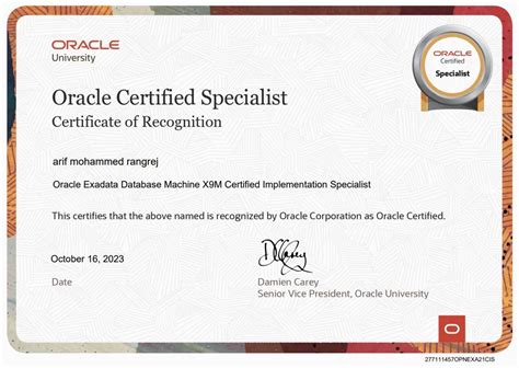 Arif Mohammed Rangrej On Linkedin Oracle Exadata Certification Oracleuniversity