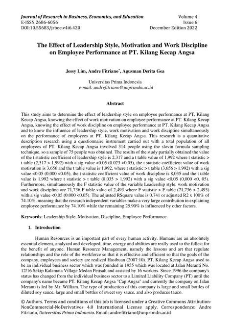 Pdf The Effect Of Leadership Style Motivation And Work Discipline On Employee Performance At