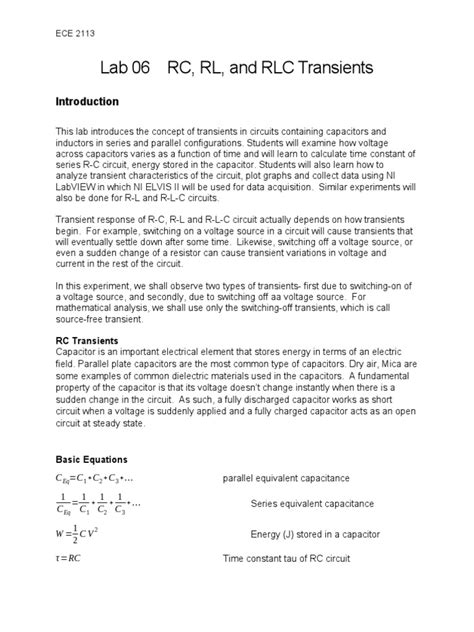 lab 06 rc rl and rlc transients 2 pdf capacitor electrical network