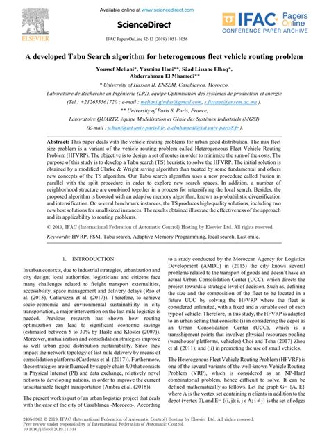 Pdf A Developed Tabu Search Algorithm For Heterogeneous Fleet Vehicle