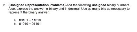 solved unsigned representation problems add the following unsigned