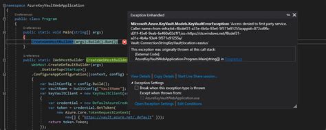 C Microsoftazurekeyvaultmodelskeyvaulterrorexception Access