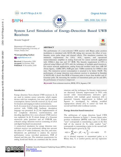pdf system level simulation of energy detection based uwb receivers