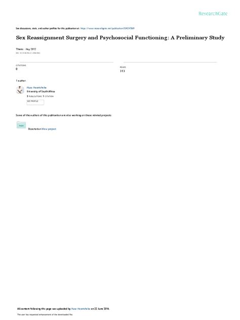 Sex Reassignment Surgery And Psychosocial Functioning A Preliminary