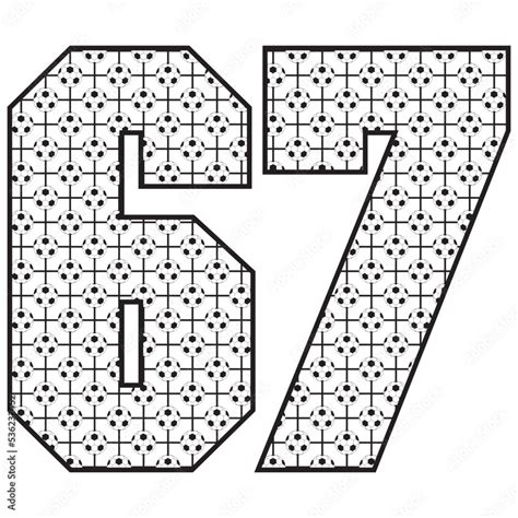 Number Sixty Seven With Soccer Ball Pattern Vector Illustration Number