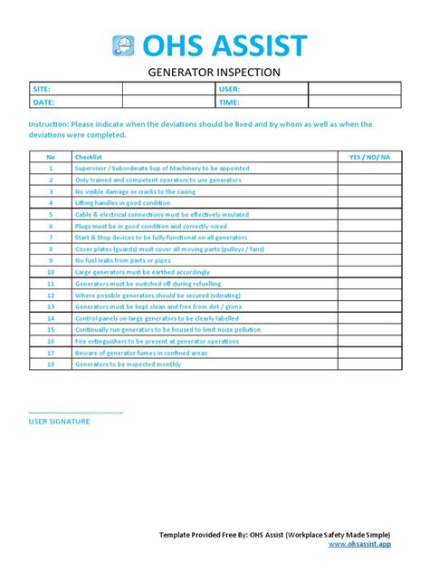 generator inspection template pdf