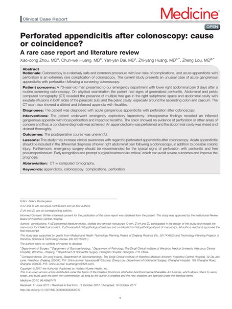 PDF Perforated Appendicitis After Colonoscopy Cause Or Coincidence
