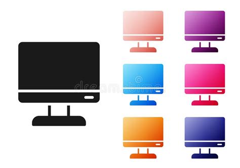 Black Computer Monitor Screen Icon Isolated On White Background Electronic Device Front View