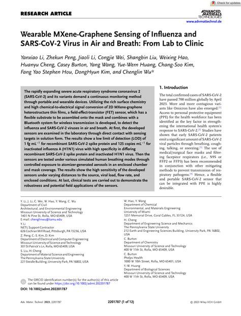 Pdf Wearable Mxene‐graphene Sensing Of Influenza And Sars‐cov‐2 Virus In Air And Breath From