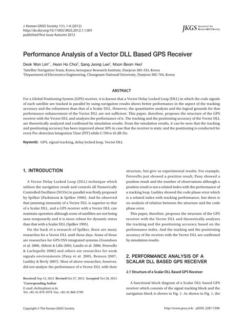 Pdf Performance Analysis Of A Vector Dll Based Gps Receiver