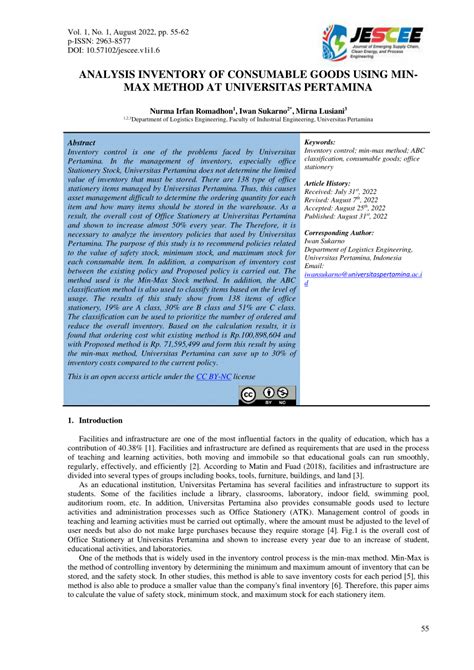 Pdf Analysis Inventory Of Consumable Goods Using Min Max Method At Universitas Pertamina